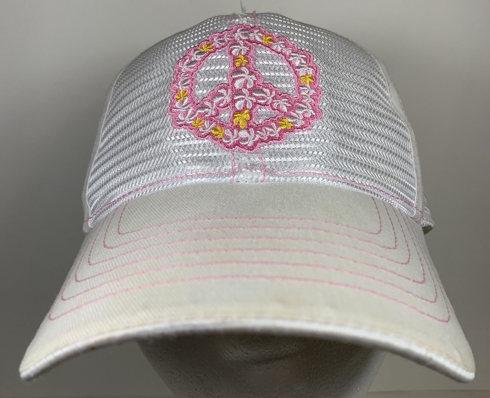 Joes Crab Shack Hat Peace Love Crabs White Cap Pink Floral Foodie ...