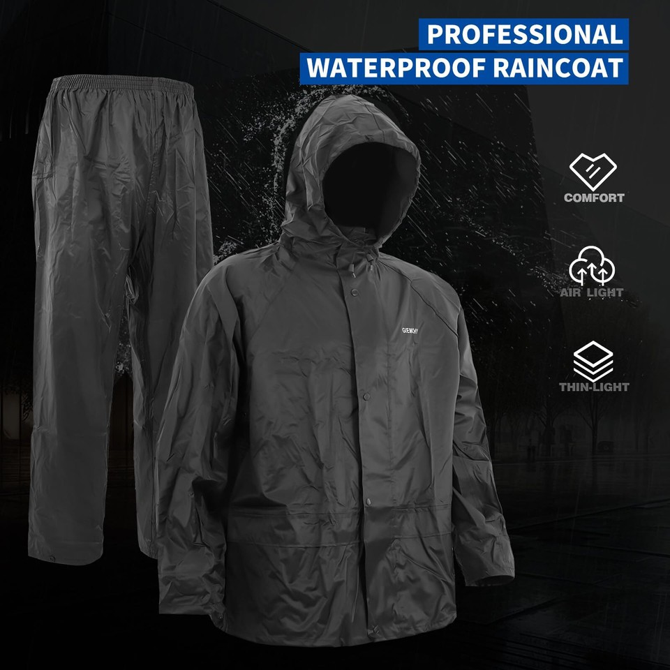 Mens Outdoor Waterproof Breathable Protective Rain Suit w/Hood,2XLarge ...