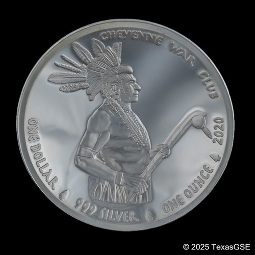 2020 Silver 1oz Native American Weapon - Cheyenne War Club Colorized ...