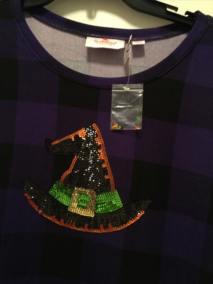 Quacker Factory Women's Top Sz 1X Halloween Purple Plaid Cozy Sequin ...