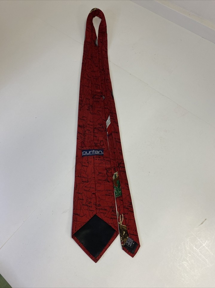PURITAN RED GREEN CACTUS FLAG LOGO TEXAS MAP SILK MENS NECKTIE TIE 57 ...