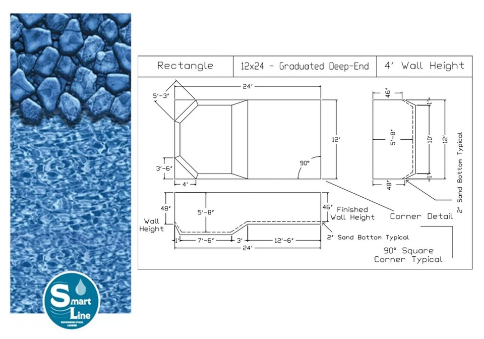 Smartline Rectangle Boulder Beaded 5½' Deep End Liner for use w/ Kayak ...