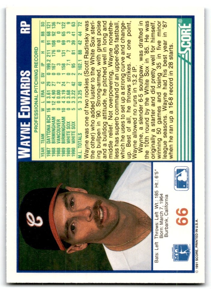 1991 Score Wayne Edwards Chicago White Sox #66 | eBay