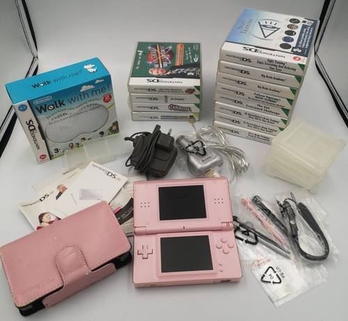 Nintendo DS Lite Pink Handheld Console Bundle with Games & Accessories ...