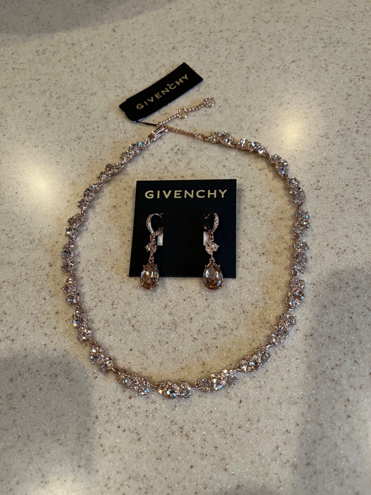 NWT-Givenchy Rose Gold Earrings & crystal cluster collar Necklace Set ...