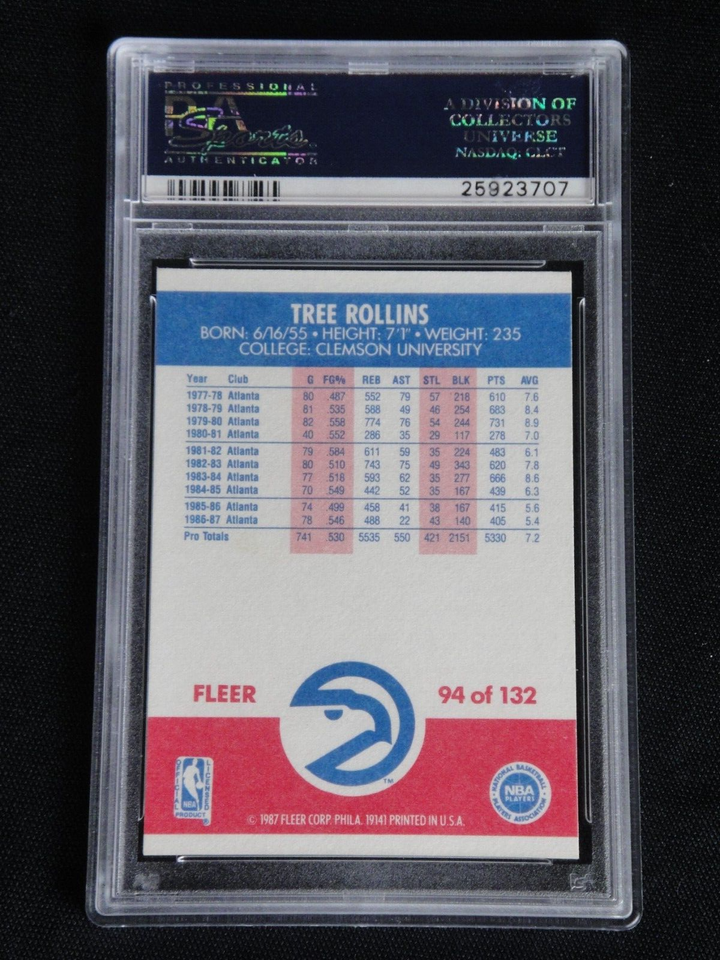 TREE ROLLINS 1987 FLEER BASKETBALL CARD #94 PSA 10 GEM MINT ATLANTA ...