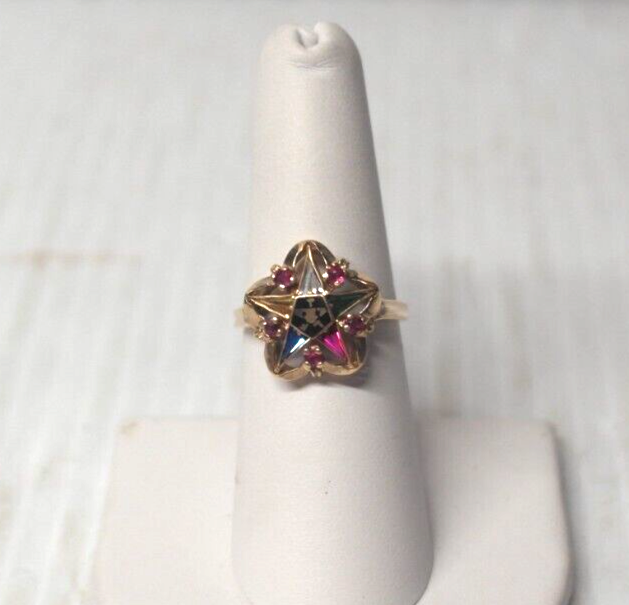 Eastern Star Ladies Ring solid 10K Yellow Gold Bows Gemstones Masonic ...