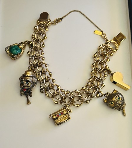 Vintage Monet Mid Century Interactive (5) Charm Bracelet Weird Odd ...