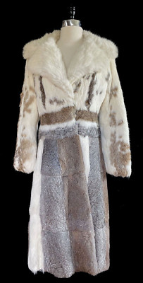 Arctic Spotted RABBIT Long Fur Coat, Rustic Vintage Ivory Brown Alaskan ...