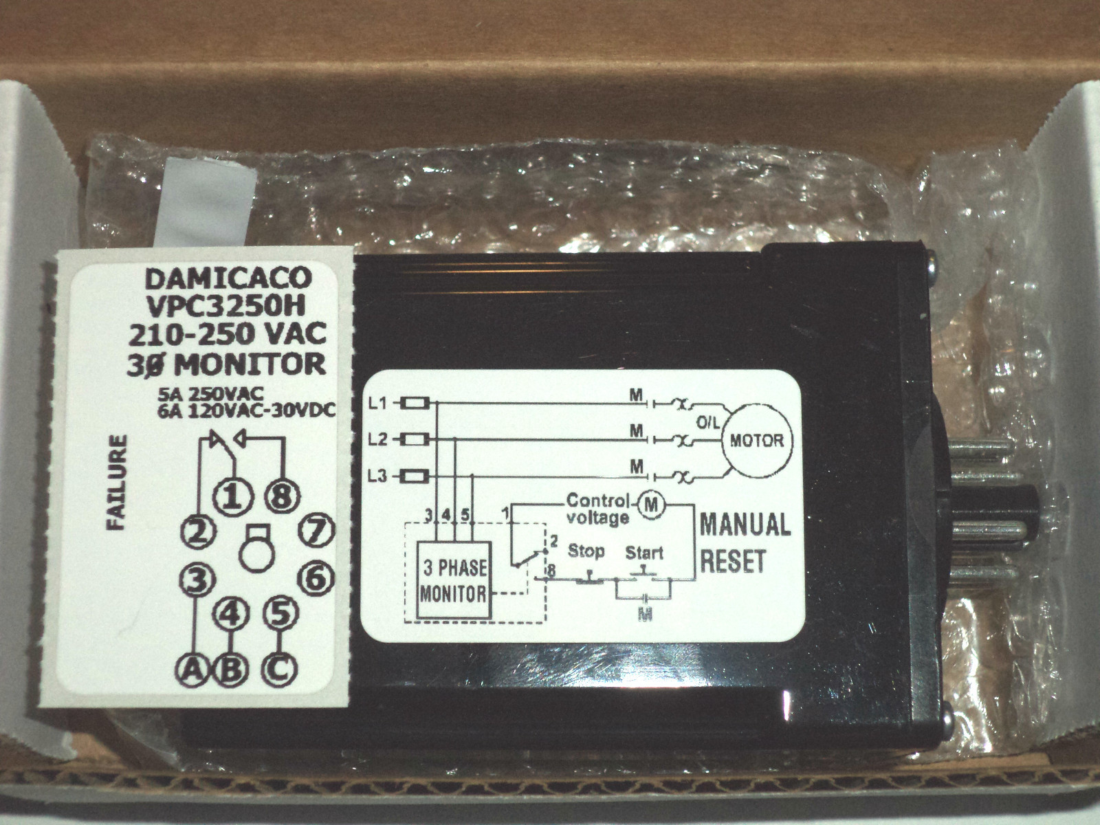 NEW 3 PHASE POWER MONITOR PROTECTION RELAY 8 PIN 210-250 VAC THREE ...