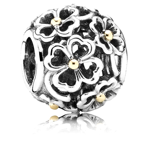 PANDORA Retired Sterling Silver and 14K Gold Evening Floral Charm ...