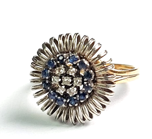 Vintage 60s Ring With Sapphires And Natural Diamonds In 18K Solid Gold ...