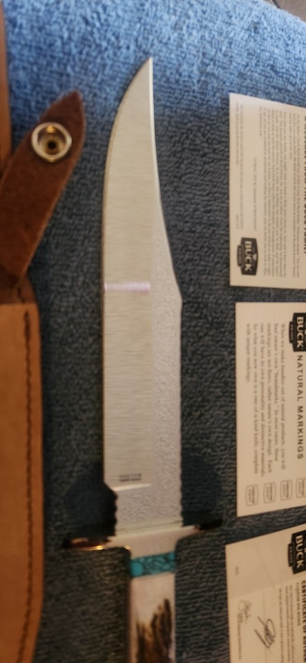 Buck 916 Custom Elk/Turq Handle Polished Filed Blade | eBay