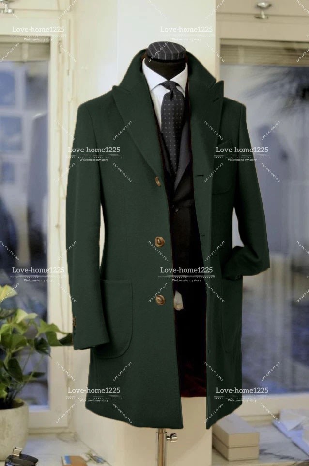 Woolen Men's Overcoat Outdoor Business Formal Long Jacket Workwear ...