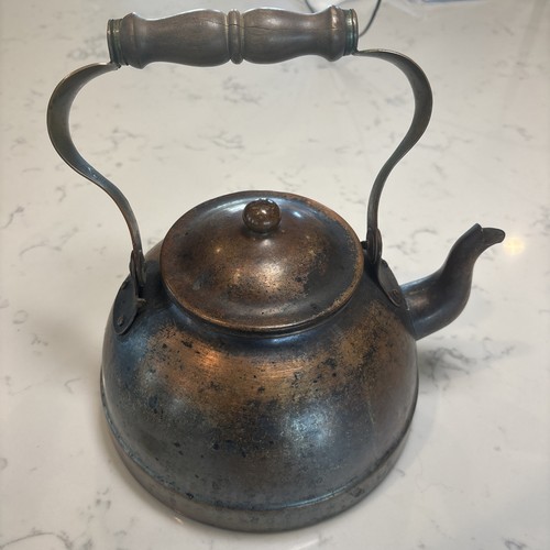 Antique Copper Tea Kettle Wood Handle Wooden Knob Lid Colonial ...