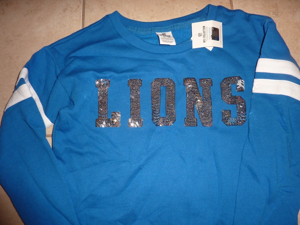 VICTORIAS SECRET PINK BLING NFL DETROIT LIONS SCOOPNECK/CREW SWEATSHIRT ...