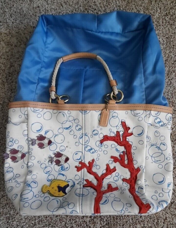 AUTHENTIC COACH BUBBLE FISH CORAL LARGE TOTE #4458 EUC - Gem