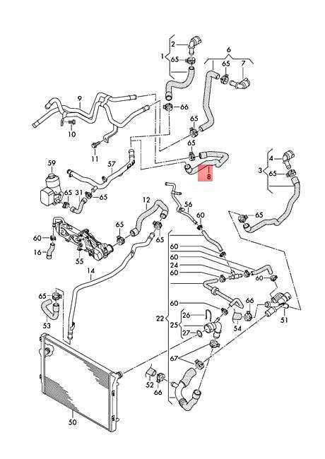 VW SKODA AUDI BEETLE CABRIO BETTLE CADDY CC COOLANT HOSE 1K0121157EK NO ...