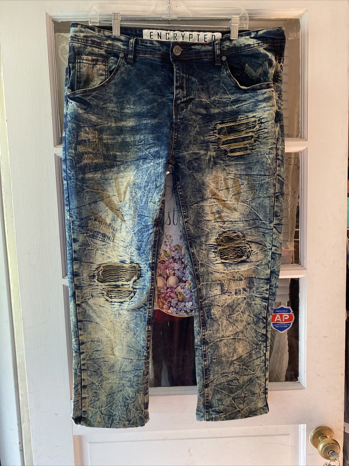 Encrypted jeans Mens 38x 24 Distressed patches | eBay