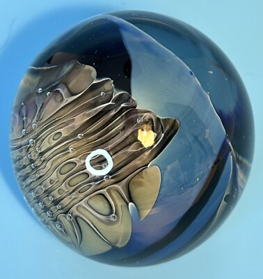 Vintage 1988 Randy Strong Art Glass Paperweight Signed Black Blue And ...