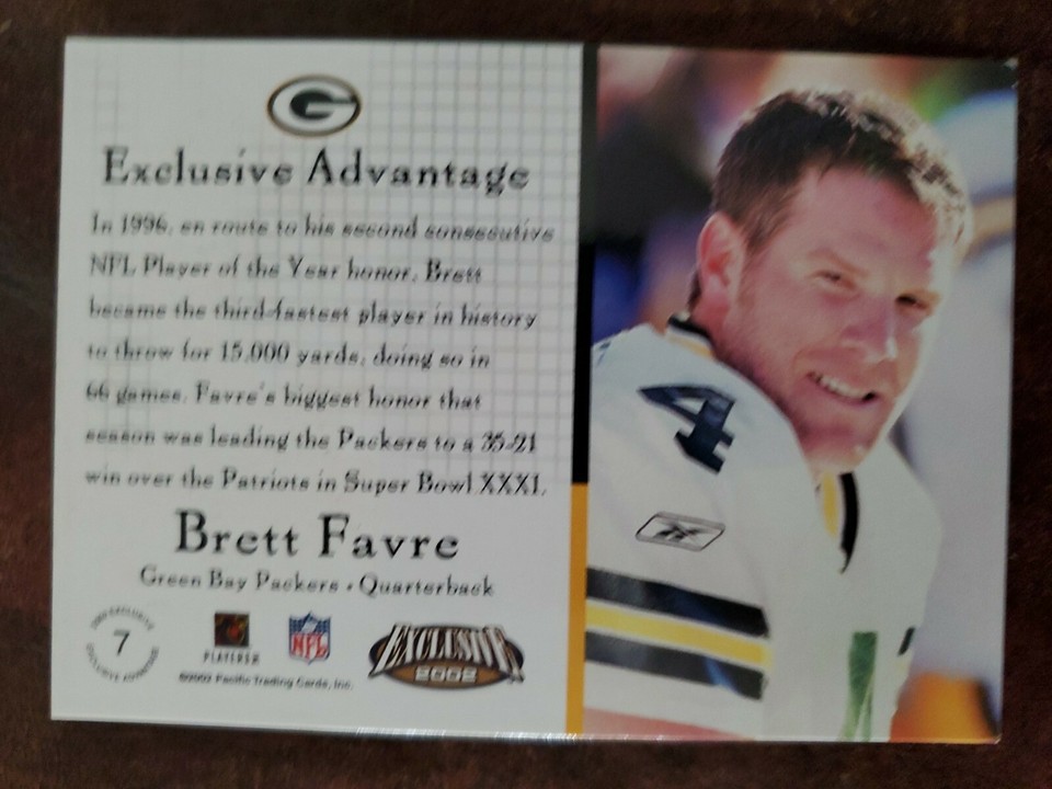 2002 Pacific Exclusive Brett Favre EXCLUSIVE ADVANTAGE card #7 | eBay