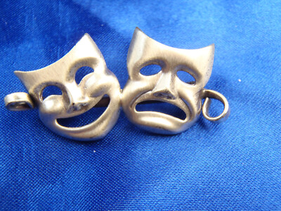 eSTATE VINTAGE STERLING SILVER DRAMA COMEDY TRAGEDY THEATER MASK PIN ...