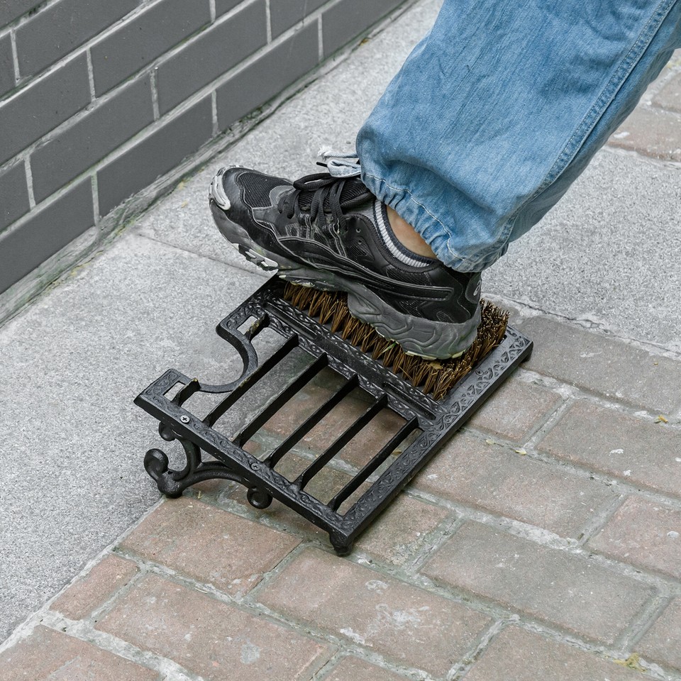 Vintage Black Heavy Duty Cast Iron Angled Boot Scraper Mat Dirt Cleaner ...