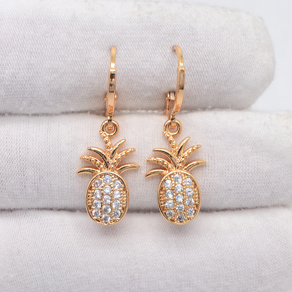 18K Yellow Gold Filled Women Clear Mystic Topaz Pineapple Dangle Earrings | eBay