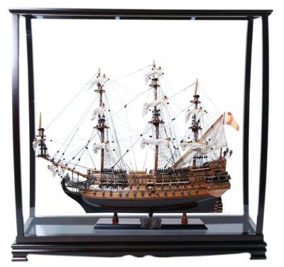 Large Tall Ship Model Display Case Table Top Wood & Plexiglass Cabinet ...