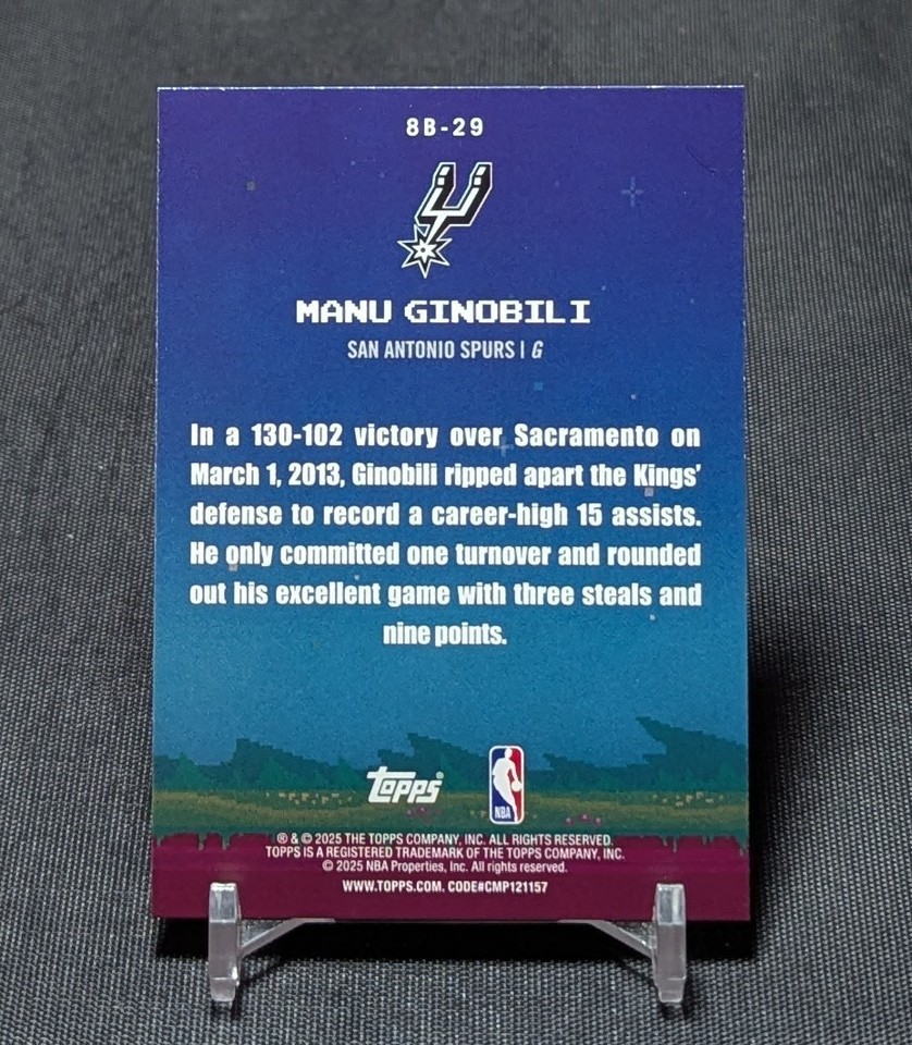 Manu Ginobili 8-Bit Ballers Insert 2025/26 Topps NBA Basketball Card 8B ...