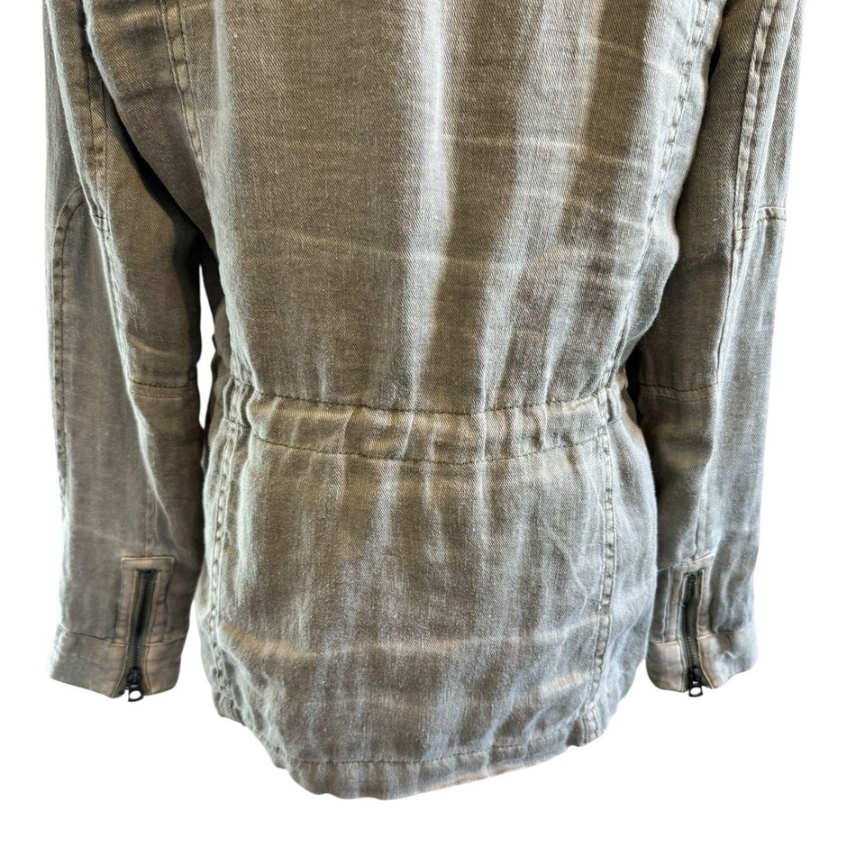 Lucky Brand Green Linen Military Jacket Women M Cargo Cinched Waist ...