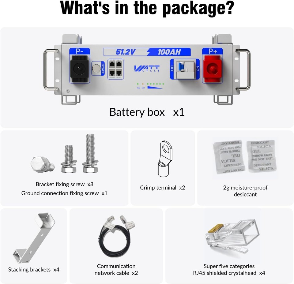 WattCycle 5.12kWh 48V 100AH Server Rack LiFePO4 Lithium Battery 3U Size ...