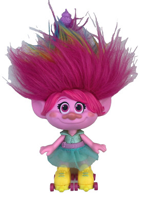 TROLLS Party Rainbow Hair Poppy Roller Skating Musical Talking Doll ...