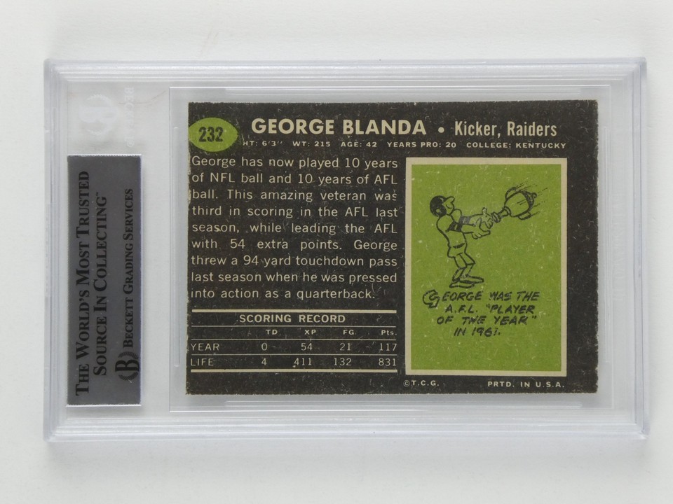 George Blanda Signed Football Card 1969 Topps 232 Slabbed Beckett COA ...