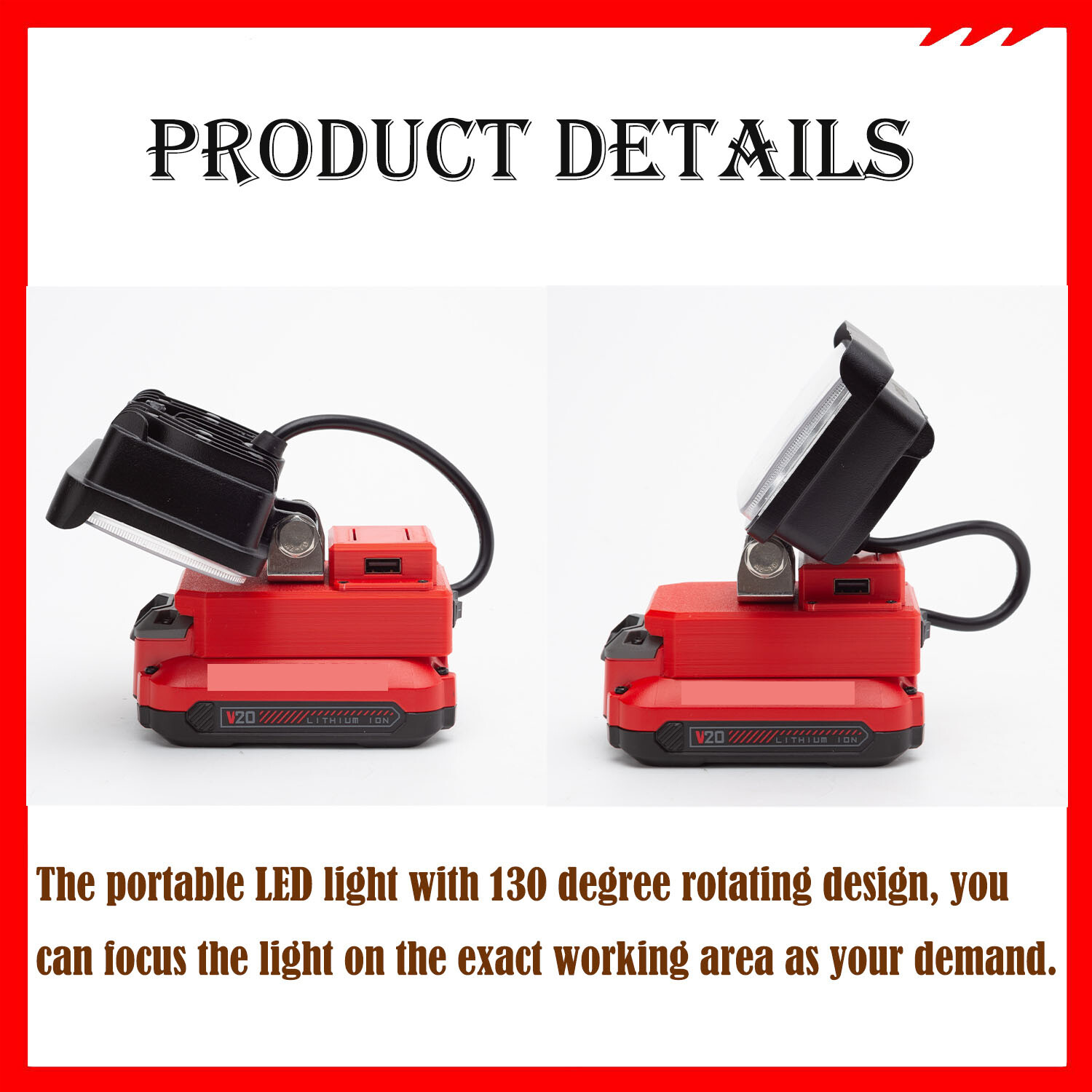 Outdoor LED Work Light for Craftsman V 20 20V Lithium Battery with USB ...
