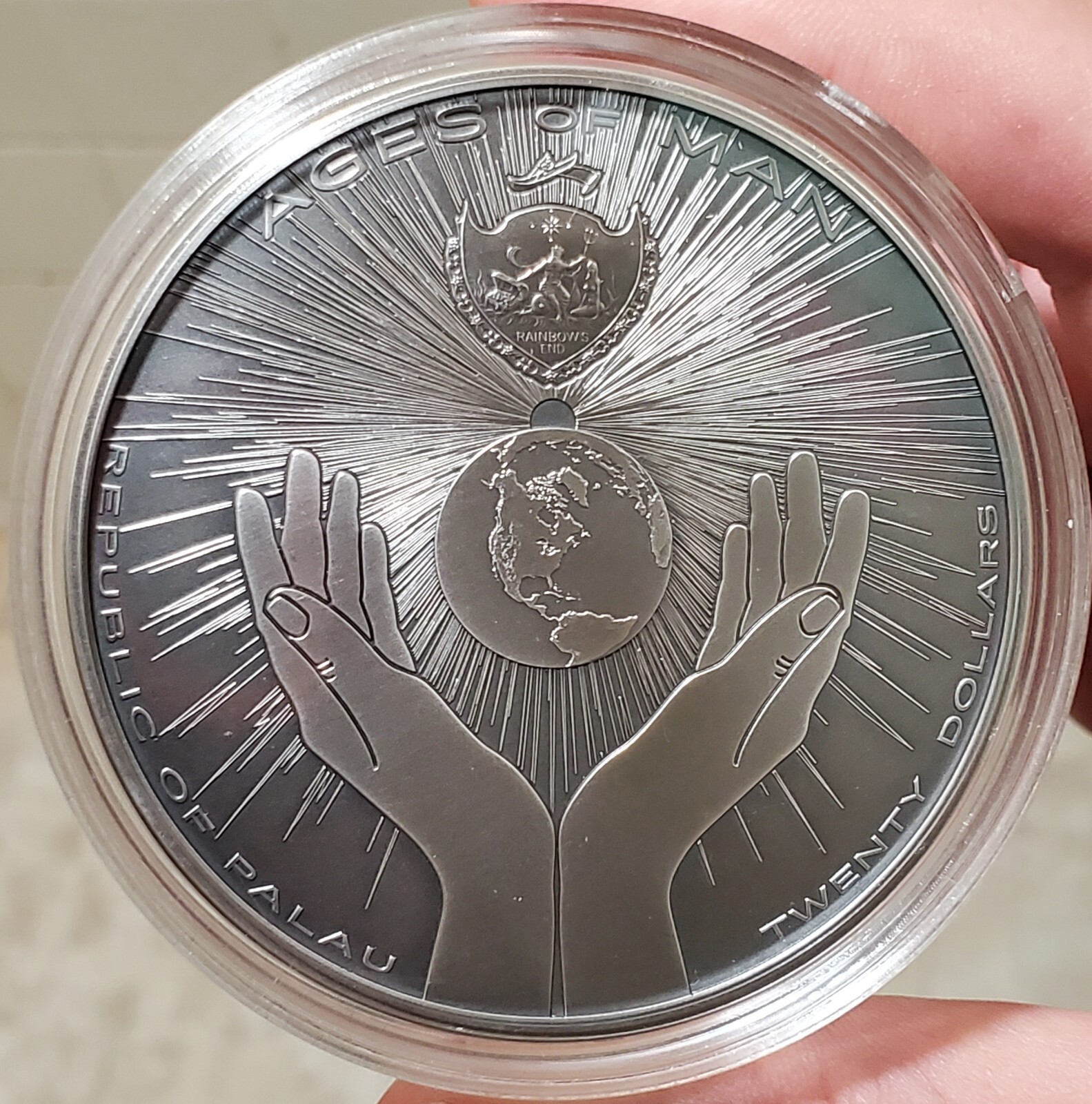 2021 $20 Palau Ages of Man AZTEC FIVE SUNS Antiqued 3 Oz Silver High ...