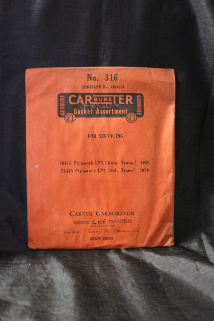 NOS Vintage Carter Carburetor Gasket Assortment No. 316 Plymouth 1958 ...