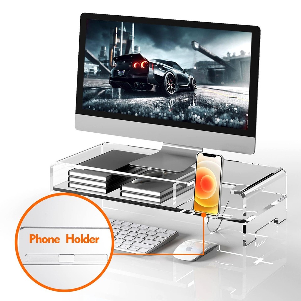 Acrylic Monitor Stand for Full Keyboard, 20" Wide 2-Tier Riser with ...