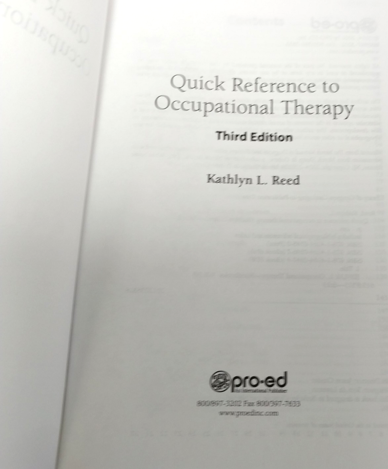 Quick Reference to Occupational Therapy by Kathlyn L. Reed 3rd Edition ...