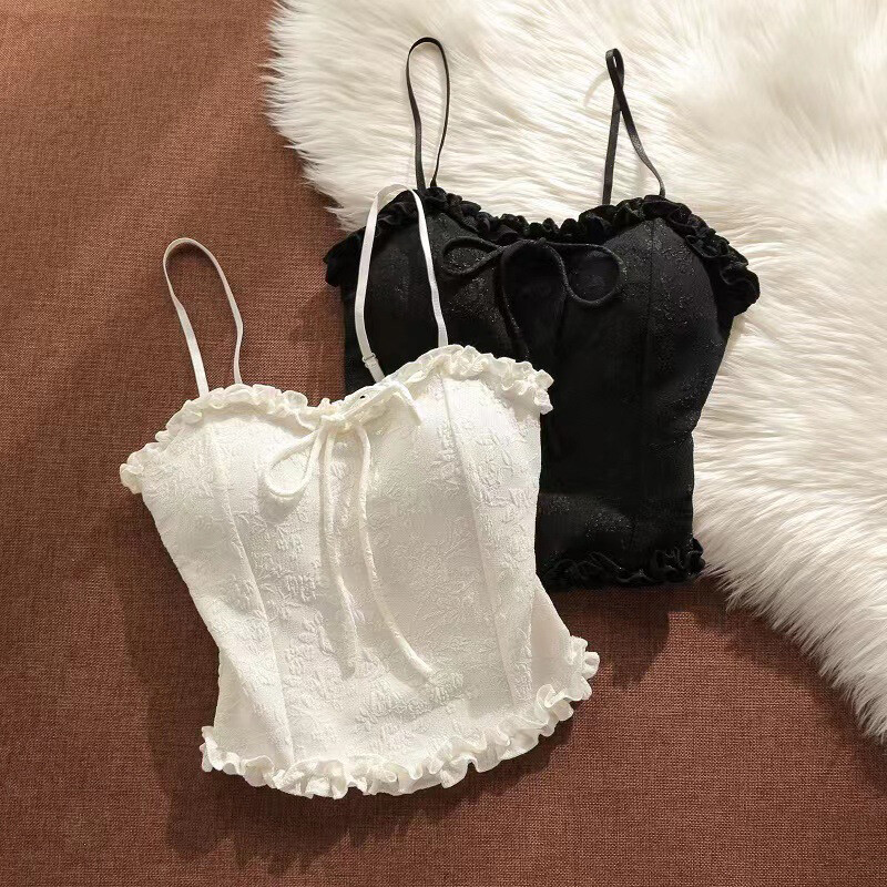 Summer Lace Chest Pad Camisole Women Solid Color Sexy Sleeveless Slim ...