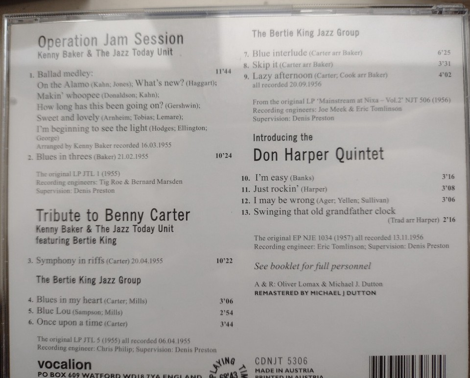 KENNY BAKER: JAZZ TODAY / TRIBUTE TO BENNY CARTER / INTRODUCING DON ...