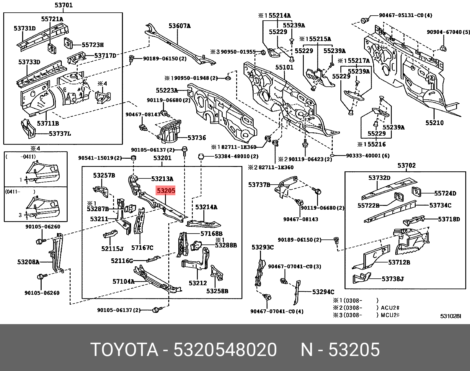 Genuine OE radiator support bar, 5320548020 for TOYOTA 53205-48020 ...
