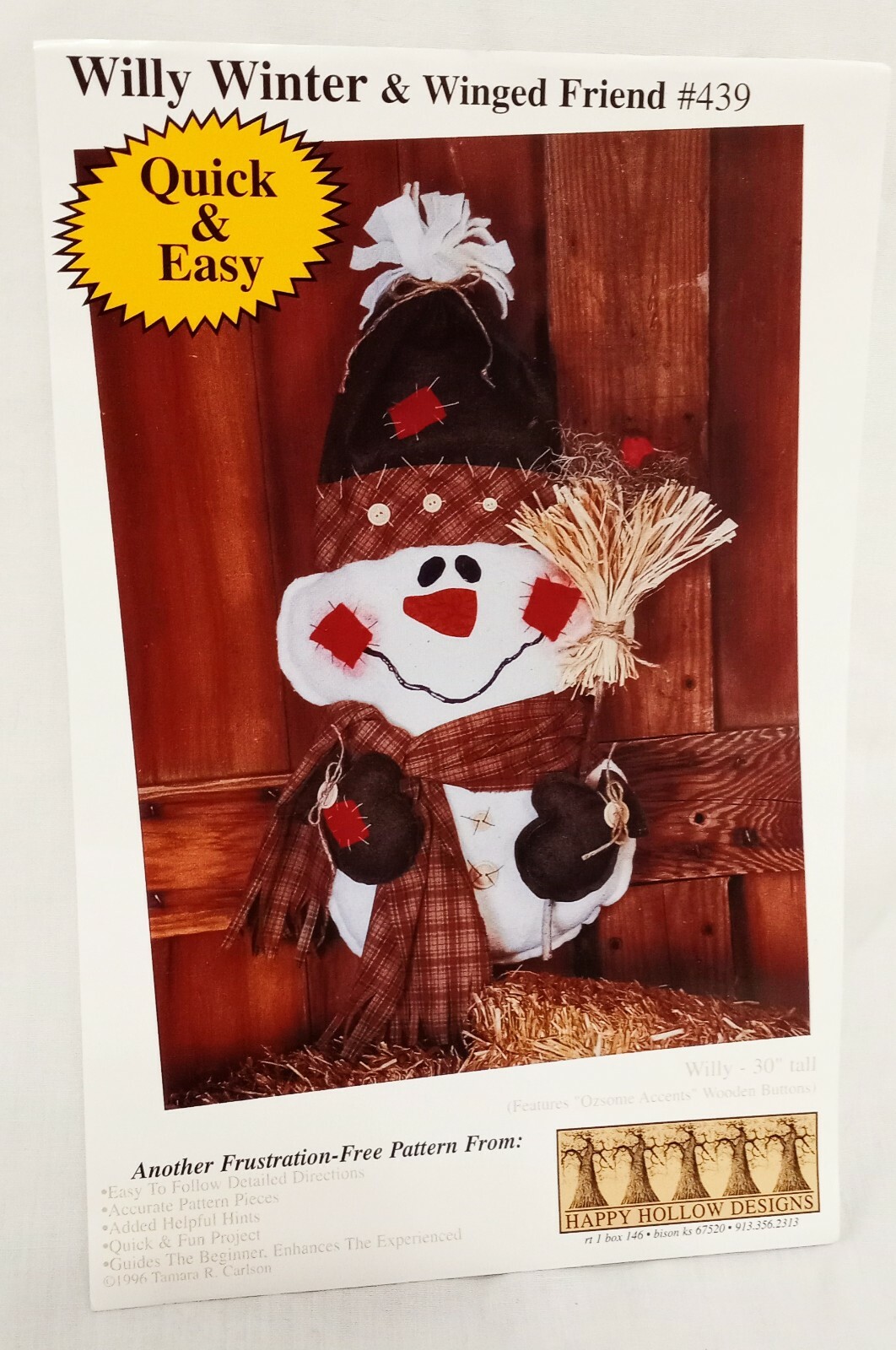 Snowman Willy Winter & Winged Friend #439 30" 1996 Quick Easy Tamara R ...