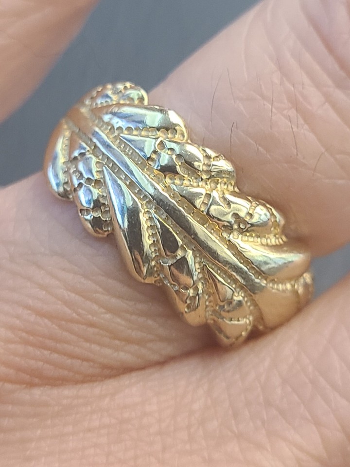 14k Gold Ring, Leaf Gold Ring, Leaf Design Ring, 14k Leaf Ring, Wide ...