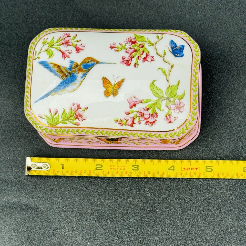 Vtg Imperial Porcelain Trinket Box Hummingbird Bird Butterfly Floral ...