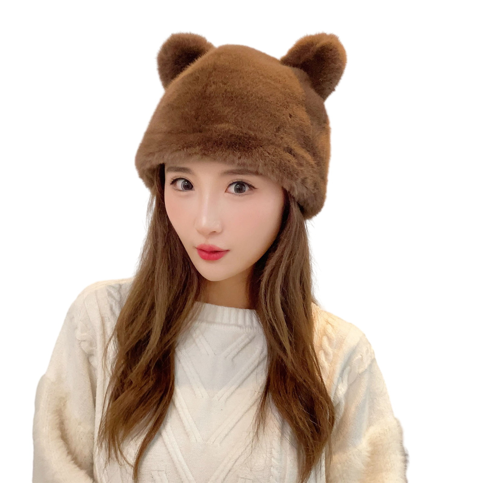 Elastic Lady Winter Hat Ear Protection Plush with Decoration Anti-slip ...