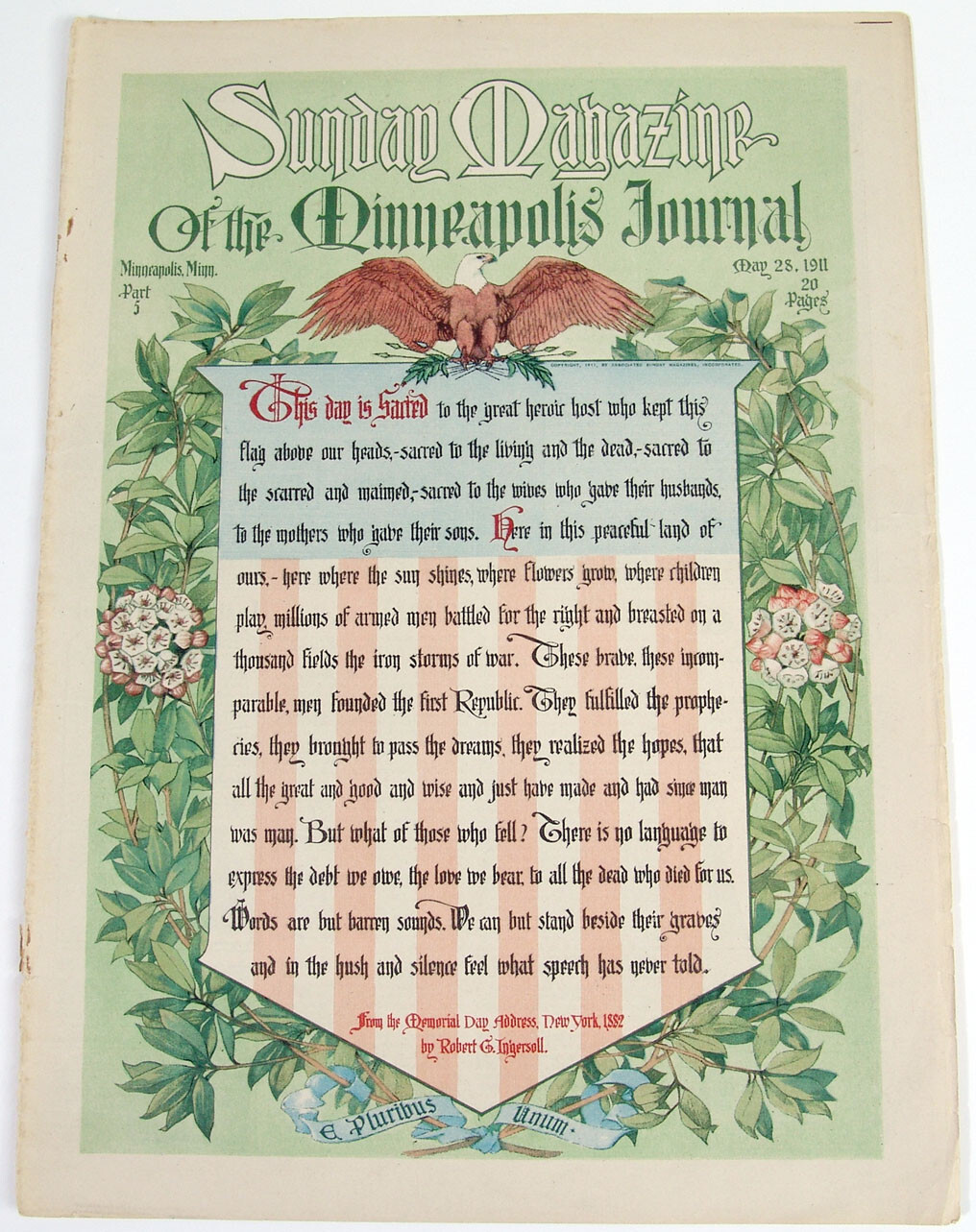 Vtg 1911 Print Patriotic Flag Eagle Calligraphy Mpls Memorial Day ...