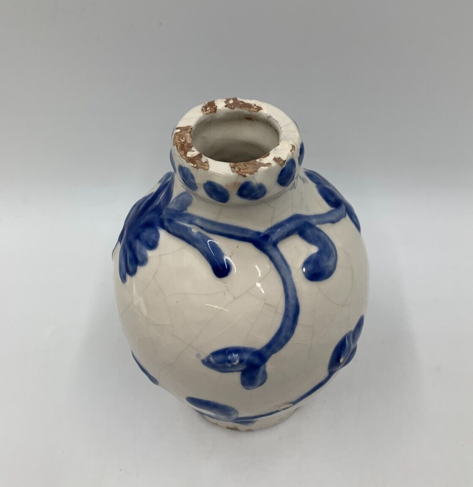 Pottery Barn Montrose Terracotta Crackle Glaze Bud Vase Blue White 8" H ...