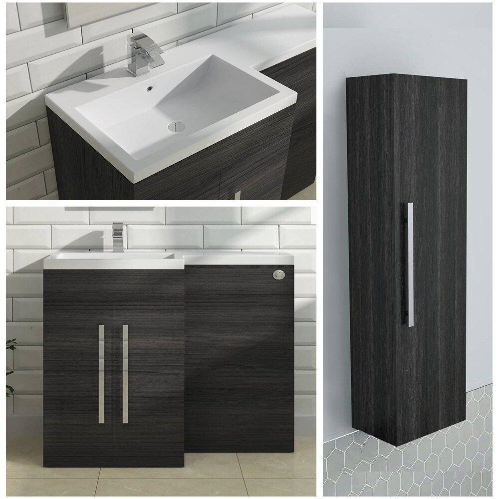 L Shape Vanity Unit LH RH Basin Toilet Combination Bathroom Furniture ...