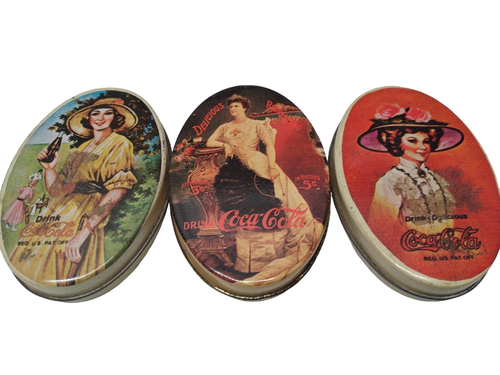 Lot of 3 - Vintage COCA-COLA Oval Tin Pill / Compact box w/ lid | eBay